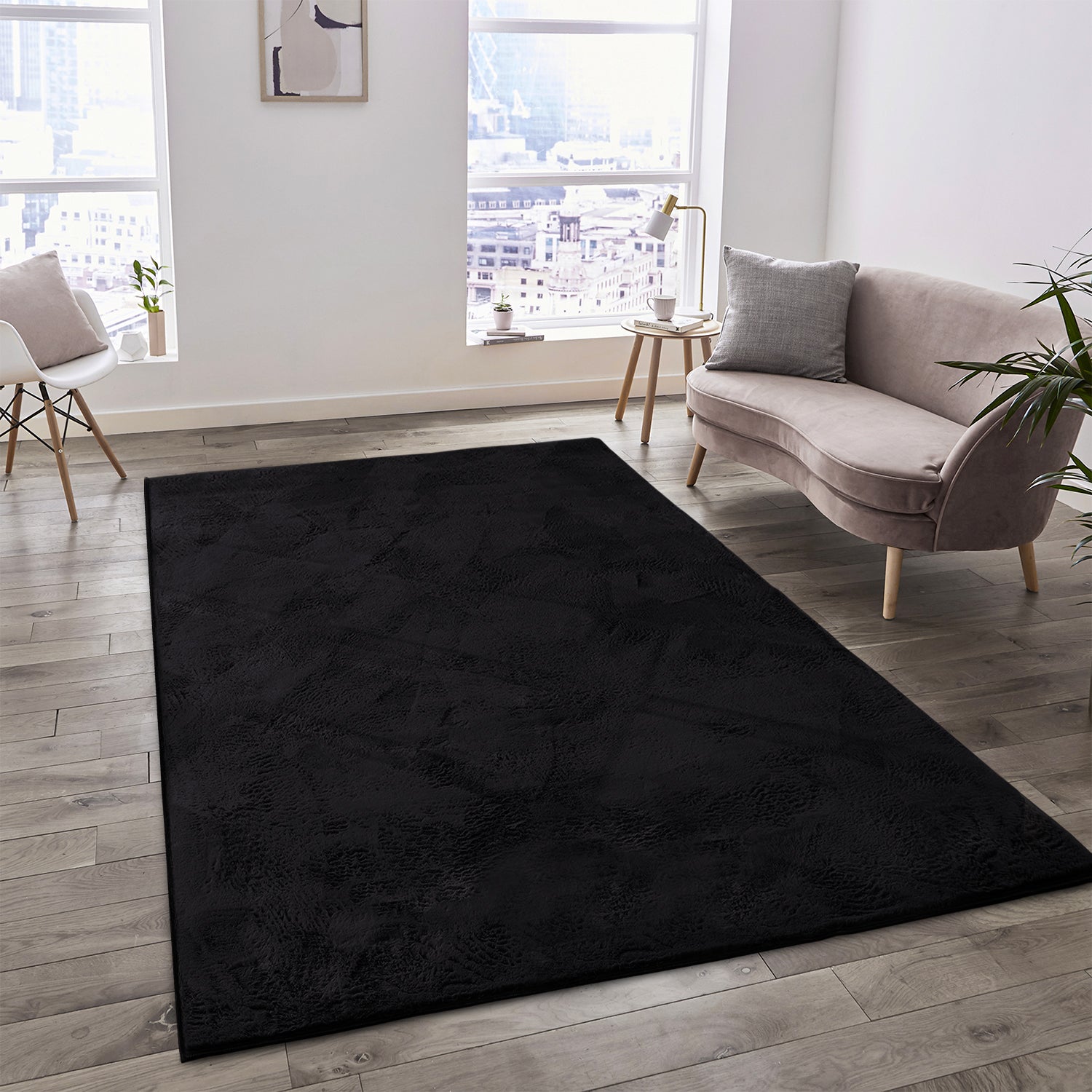 Black Faux Rabbit Fur Rug – Yorkshire Bedding