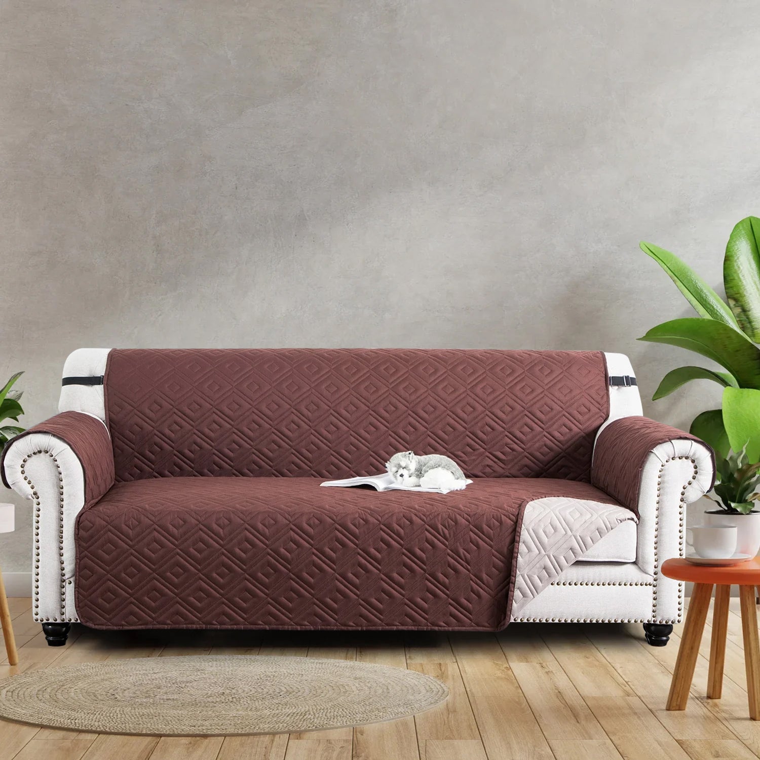 Sofa Settee Covers Waterproof Non-Slip Protector Brown/Beige ...